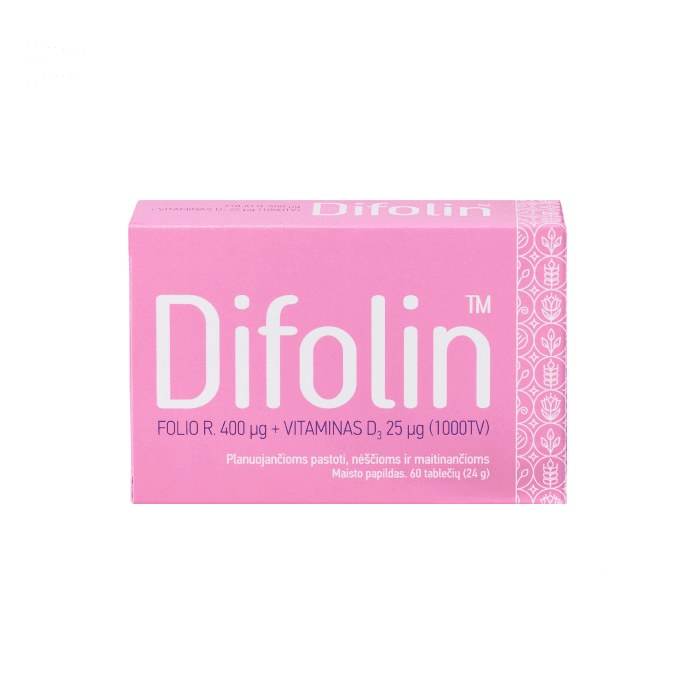 Difolin folio rūgštis 400 mcg+Vitaminas D3 25 mcg tablet